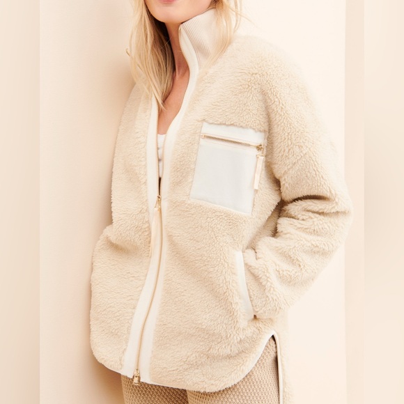 Varley | Jackets & Coats | Varley Cream Teddy Jacket With White Accents ...